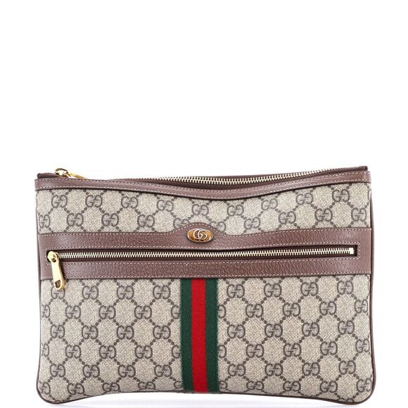 Gucci | Bags | Gucci Ophidia Zip Pouch Gg Coated Canvas Large Brown ...